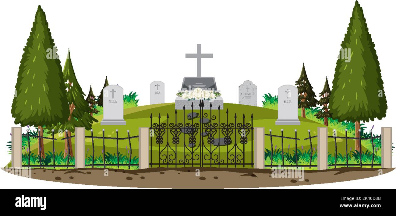 Cemetery graveyard scene isolated illustration Stock Vector Image & Art ...