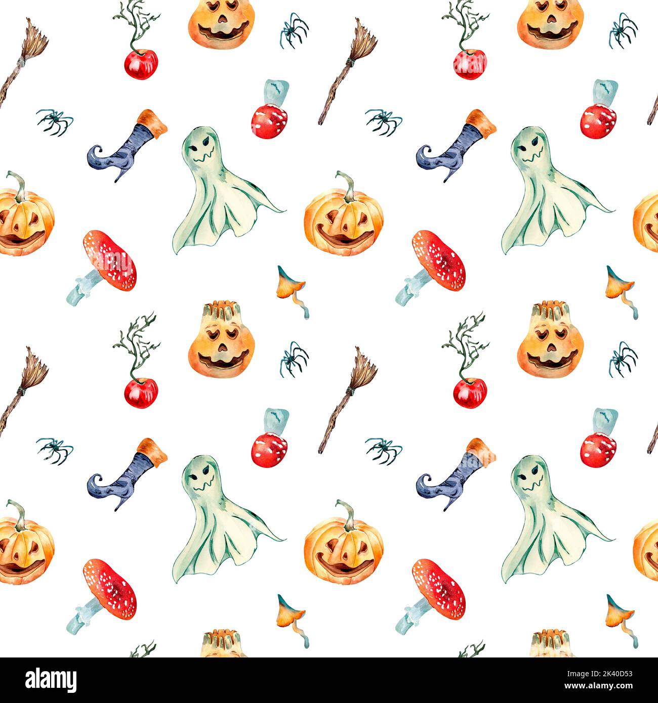 Cute halloween ghost watercolor seamless pattern isolated on white ...