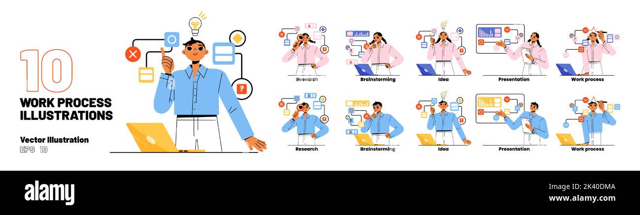 Set business characters at work process. Project development concept ...