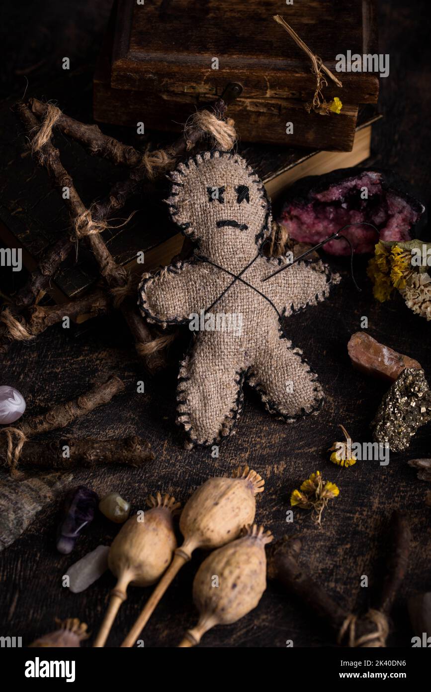 Voodoo doll. Black magic esoteric ritual Stock Photo - Alamy