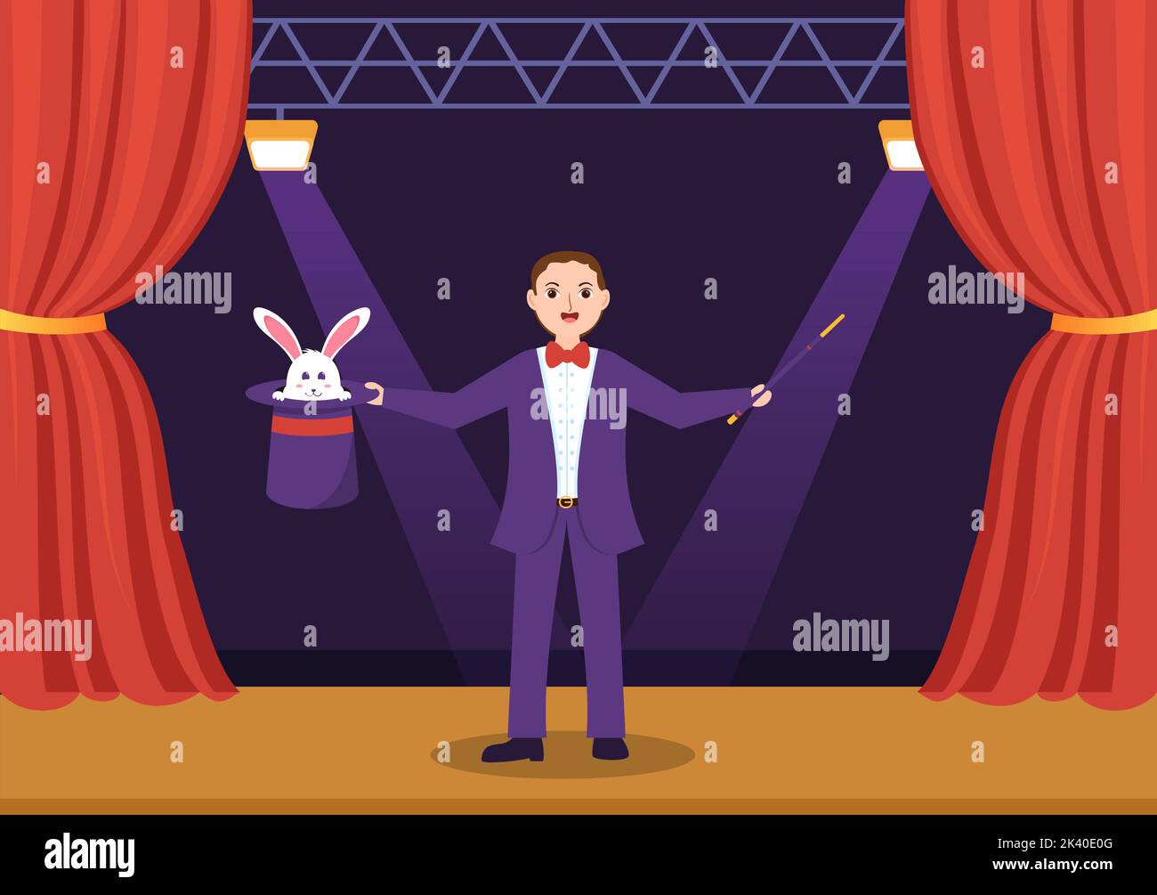 Magician Illusionist Conjuring Tricks and Waving a Magic Wand above his ...