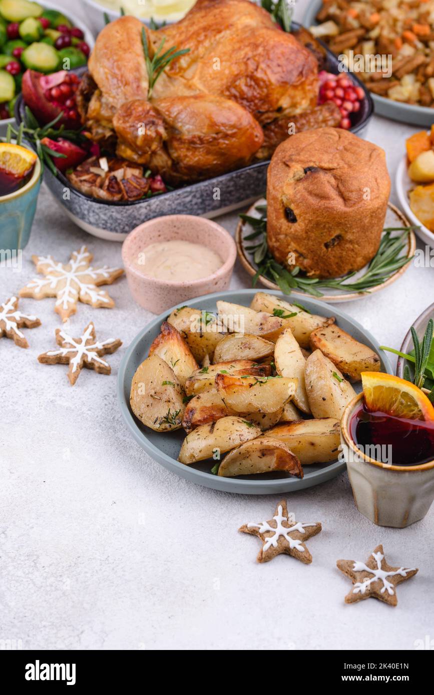 Christmas festive dinner with traditional dishes Stock Photo - Alamy