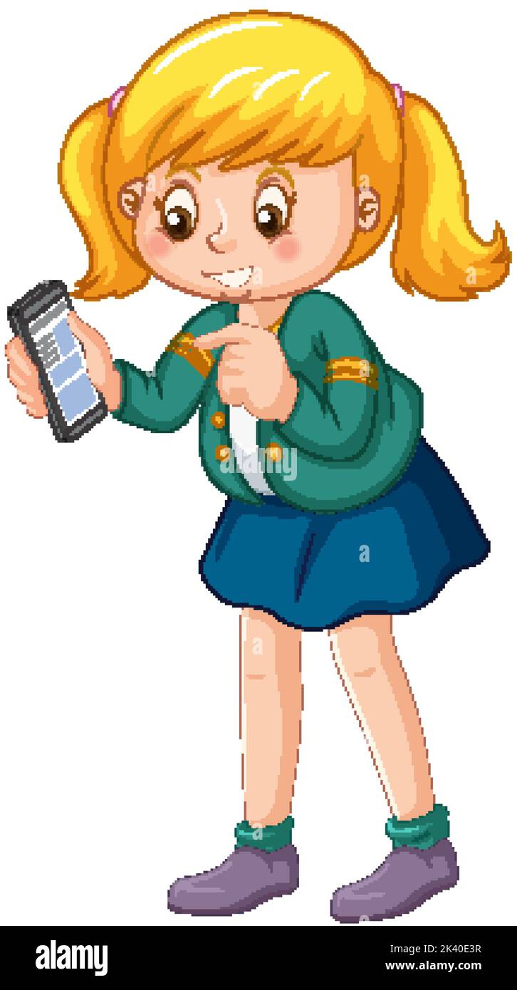 Cartoon girl holding smartphone illustration Stock Vector Image & Art ...