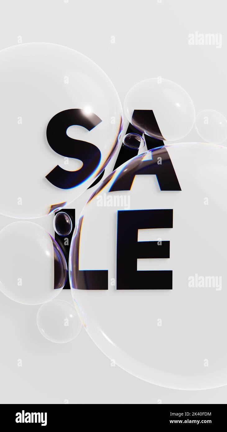 Glass bubbles with iridescnet glow over sale text. Special offer ...