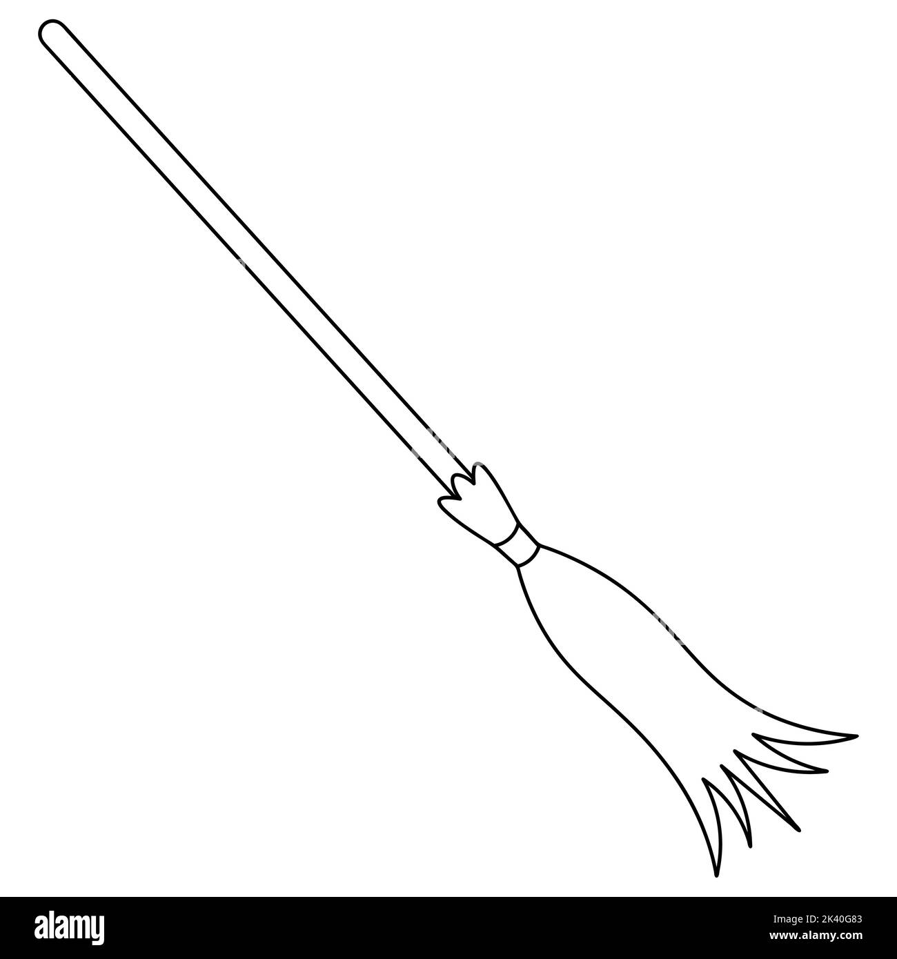Broom. The aircraft of the witch. Vector illustration. Outline on an ...
