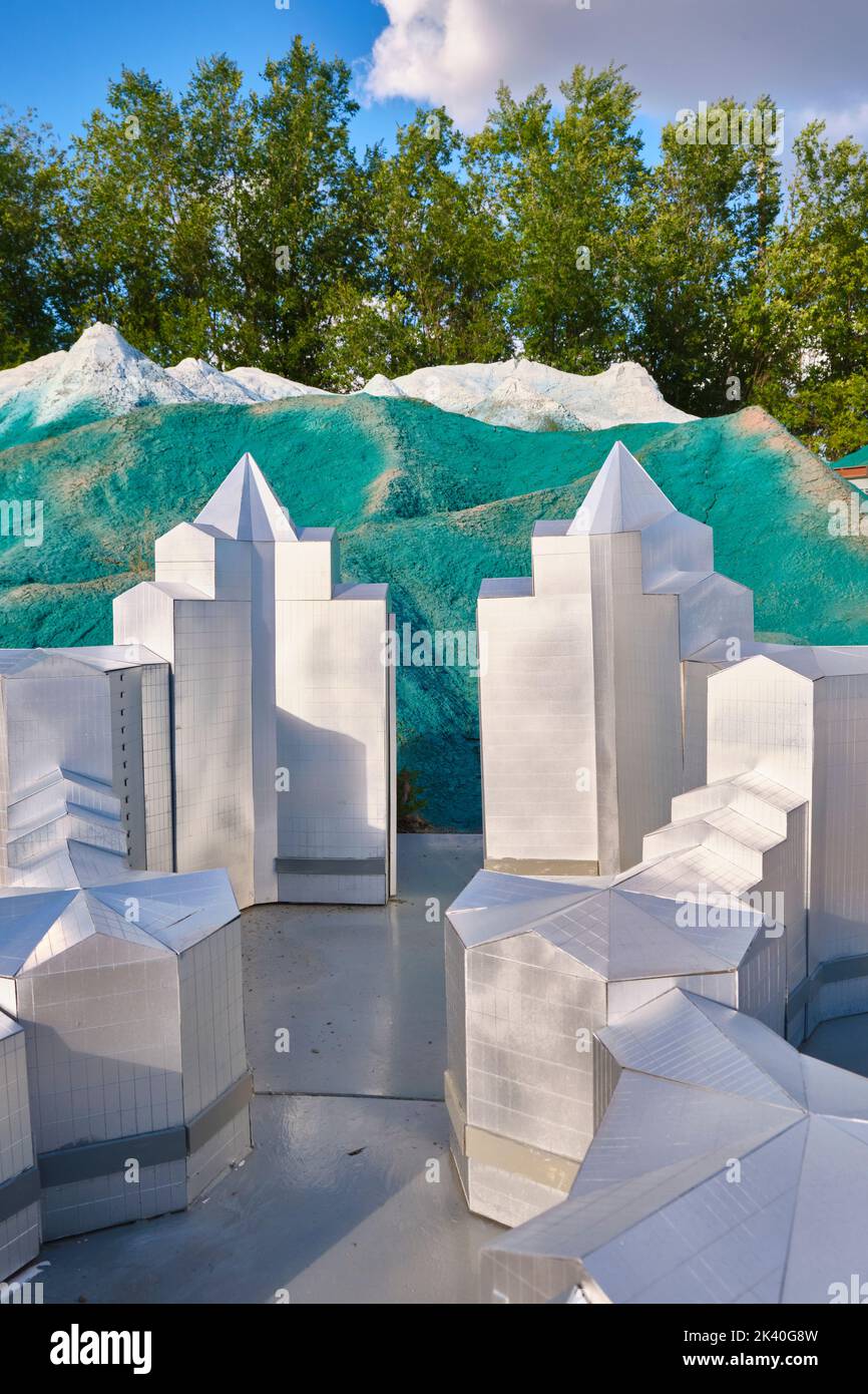 A miniature of the silver, reflective, futuristic buildings of the ...