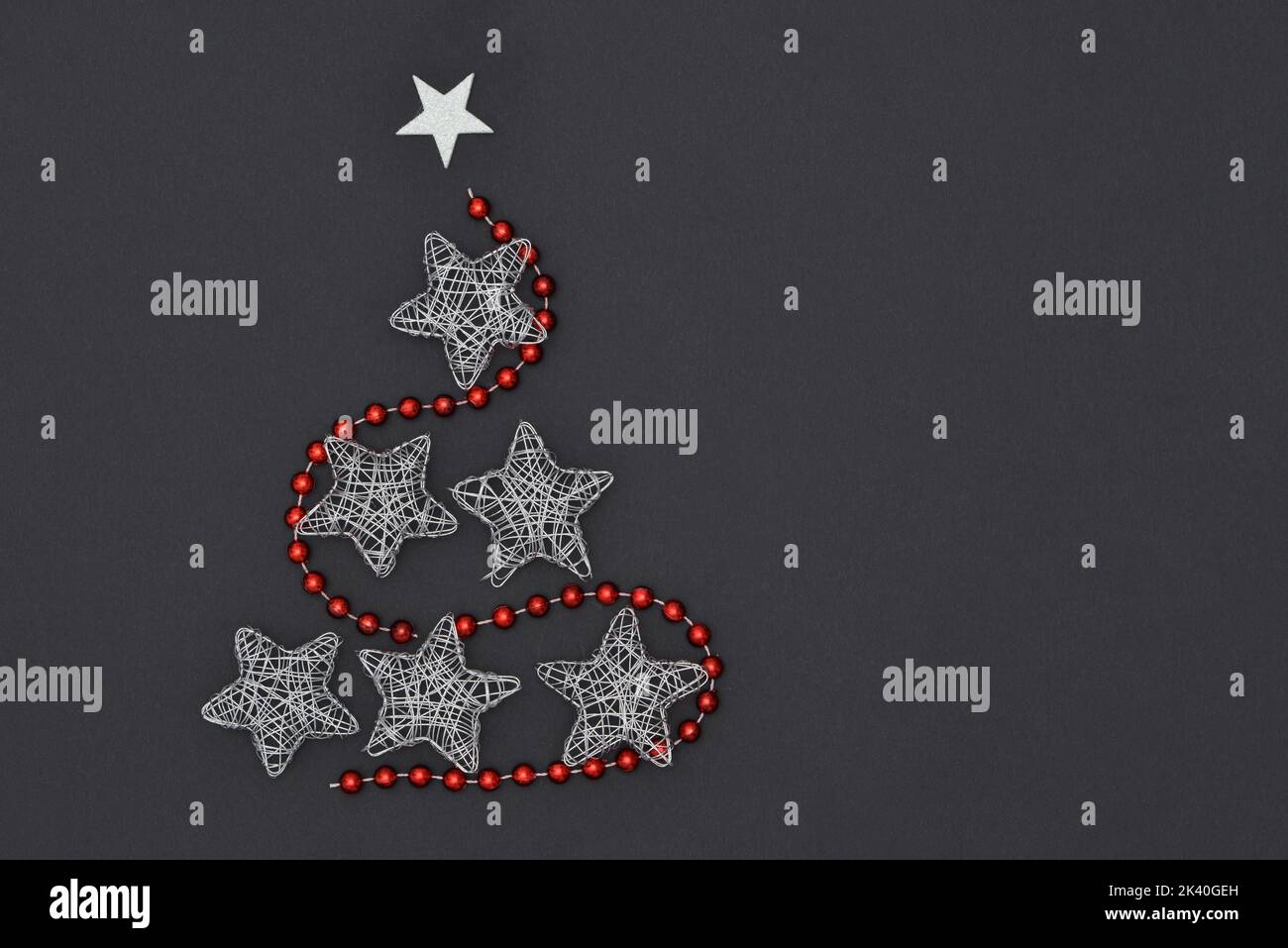 Wireframe Sparkly Silver Stars Arranged as a Christmas Tree with a Red ...