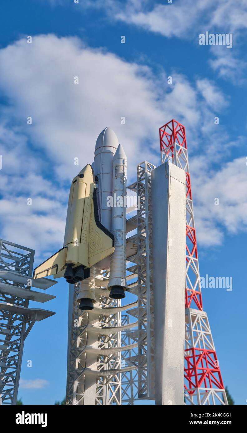 A model of the Buran Space Orbiter on a launch pad at the Russian space ...