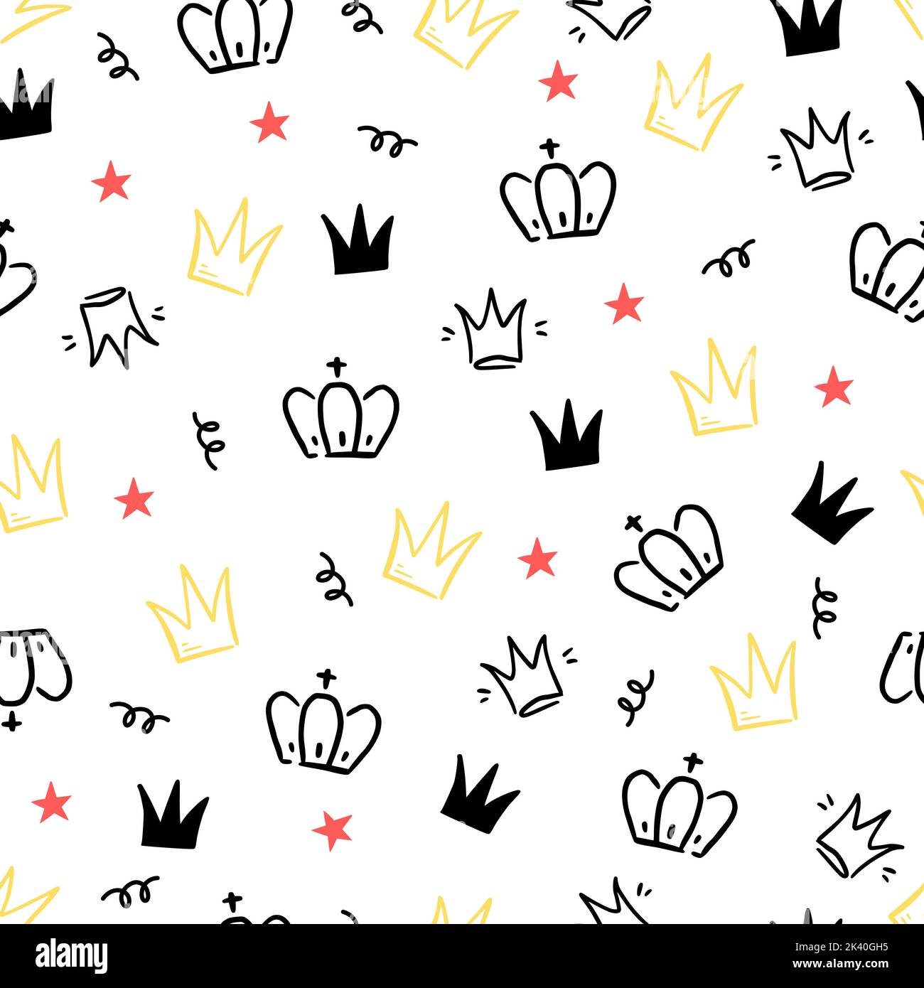 Doodle crown hand drawn seamless pattern. Doodle princess crown, queen ...
