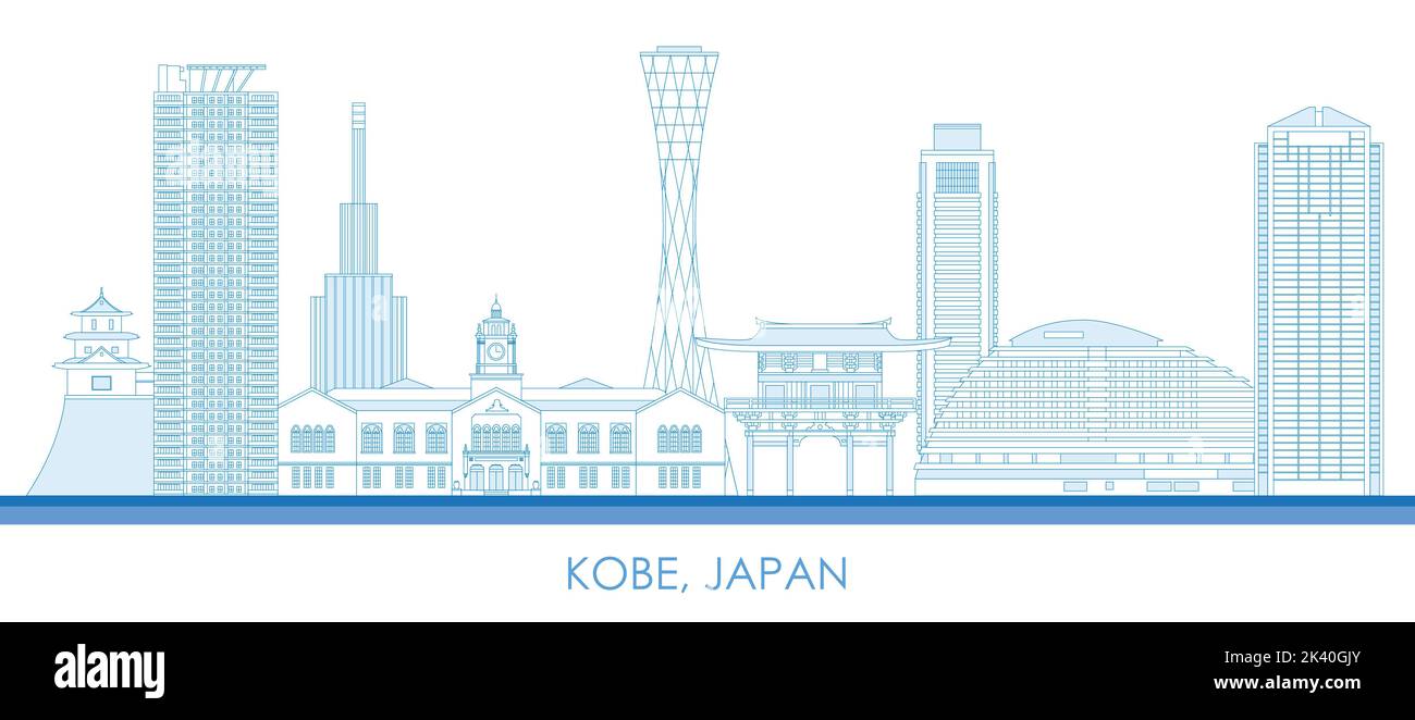 Outline Skyline panorama of city of Kobe, Japan - vector illustration ...