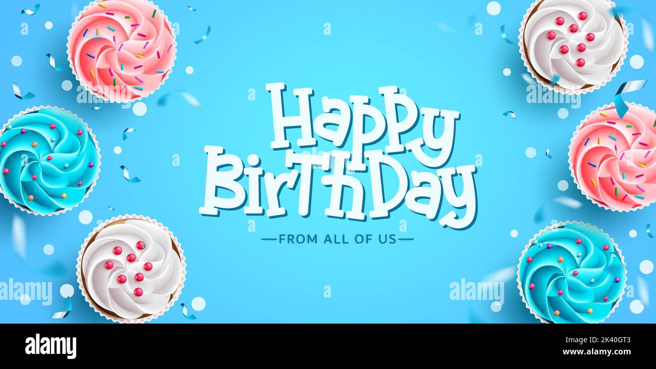 Birthday greeting vector background design. Happy birthday text in blue ...