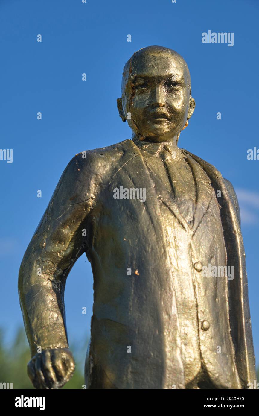A gold painted model of a monument statue dedicated to Mustafa Shokai ...