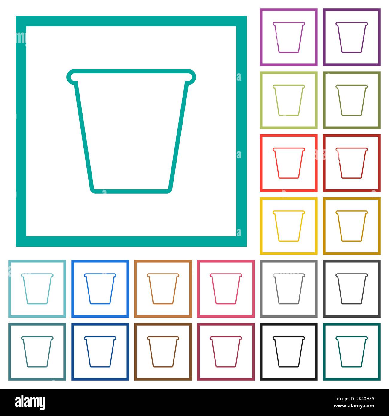 Single empty flowerpot outline flat color icons with quadrant frames on ...