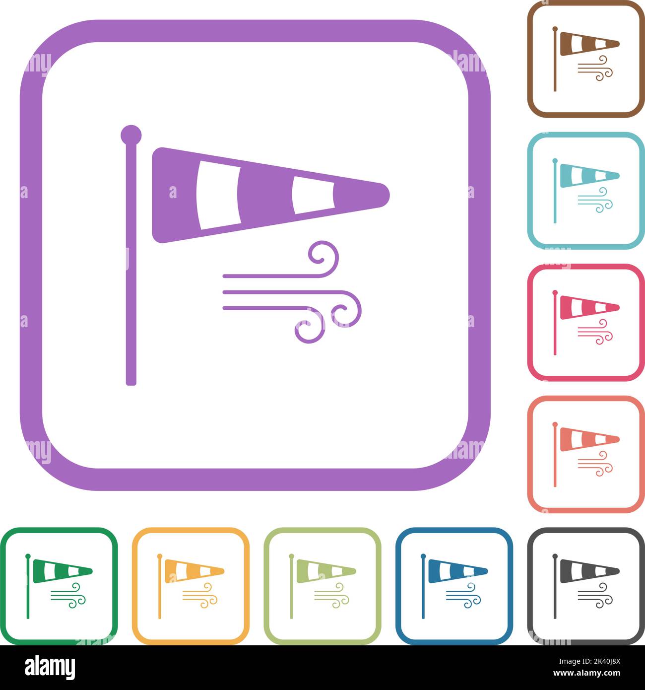 Windsock indicator with wind solid simple icons in color rounded square ...