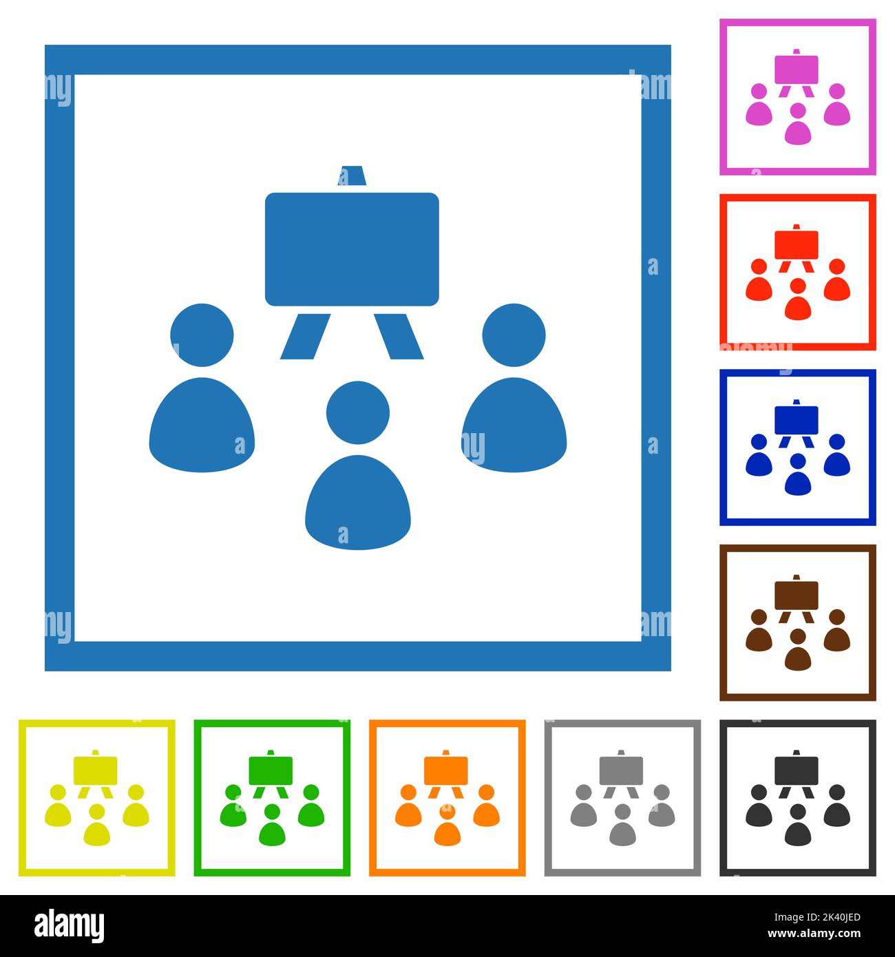 Classroom solid flat color icons in square frames on white background ...