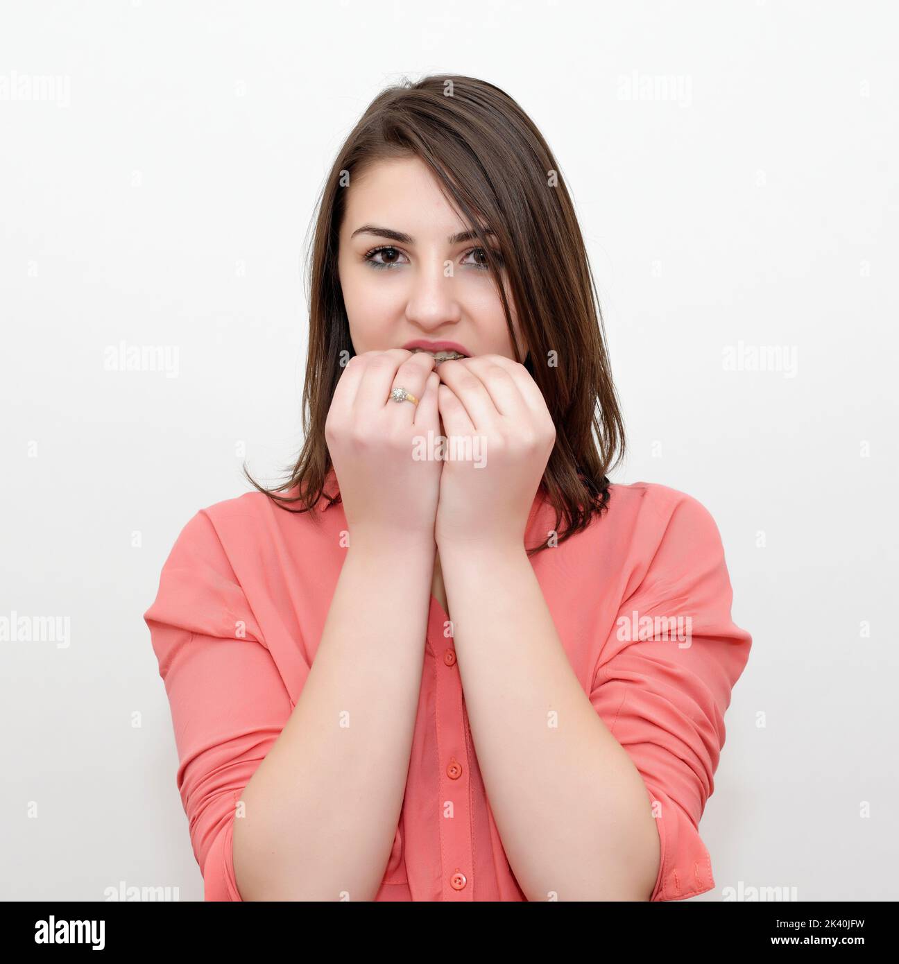 Worried woman stock photo Stock Photo - Alamy