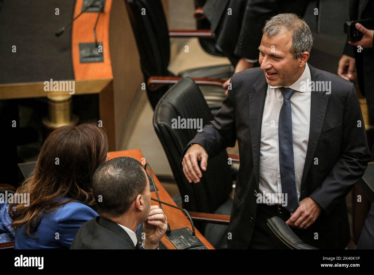 Beirut, Lebanon. 29th Sep, 2022. Gebran Bassil (R), potential candidate ...