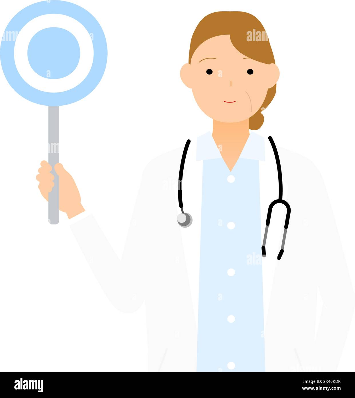 Senior female doctor in white coat holding circle stick, matching pose ...