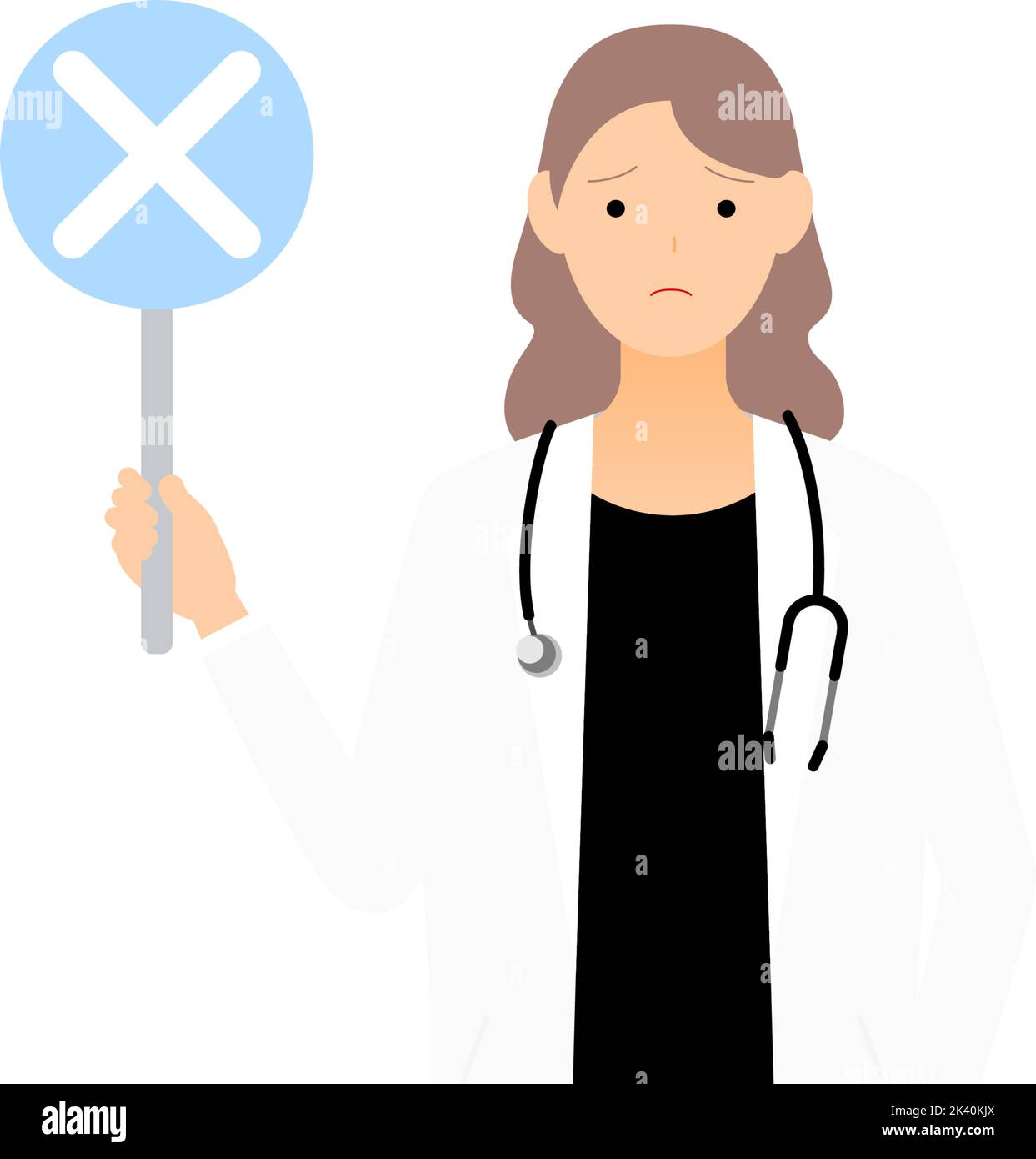 Female doctor in white coat holding a crossed out stick - matching pose ...
