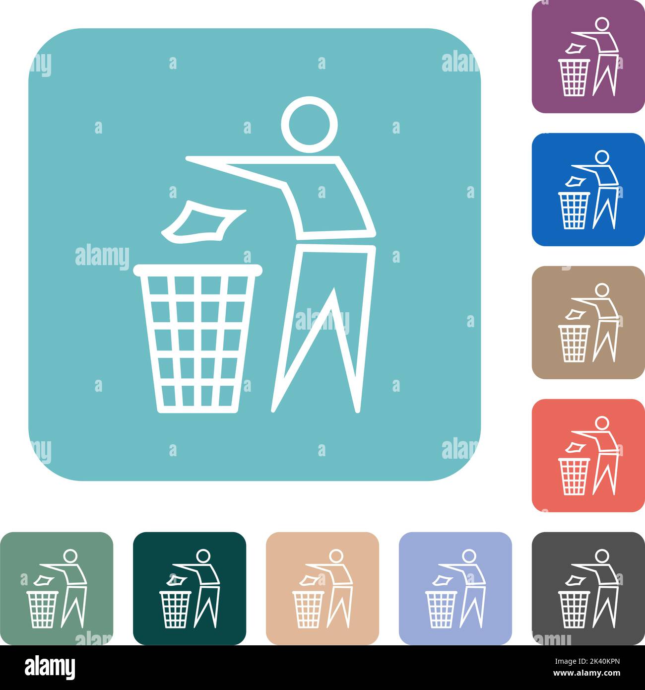 Tidy man outline white flat icons on color rounded square backgrounds ...