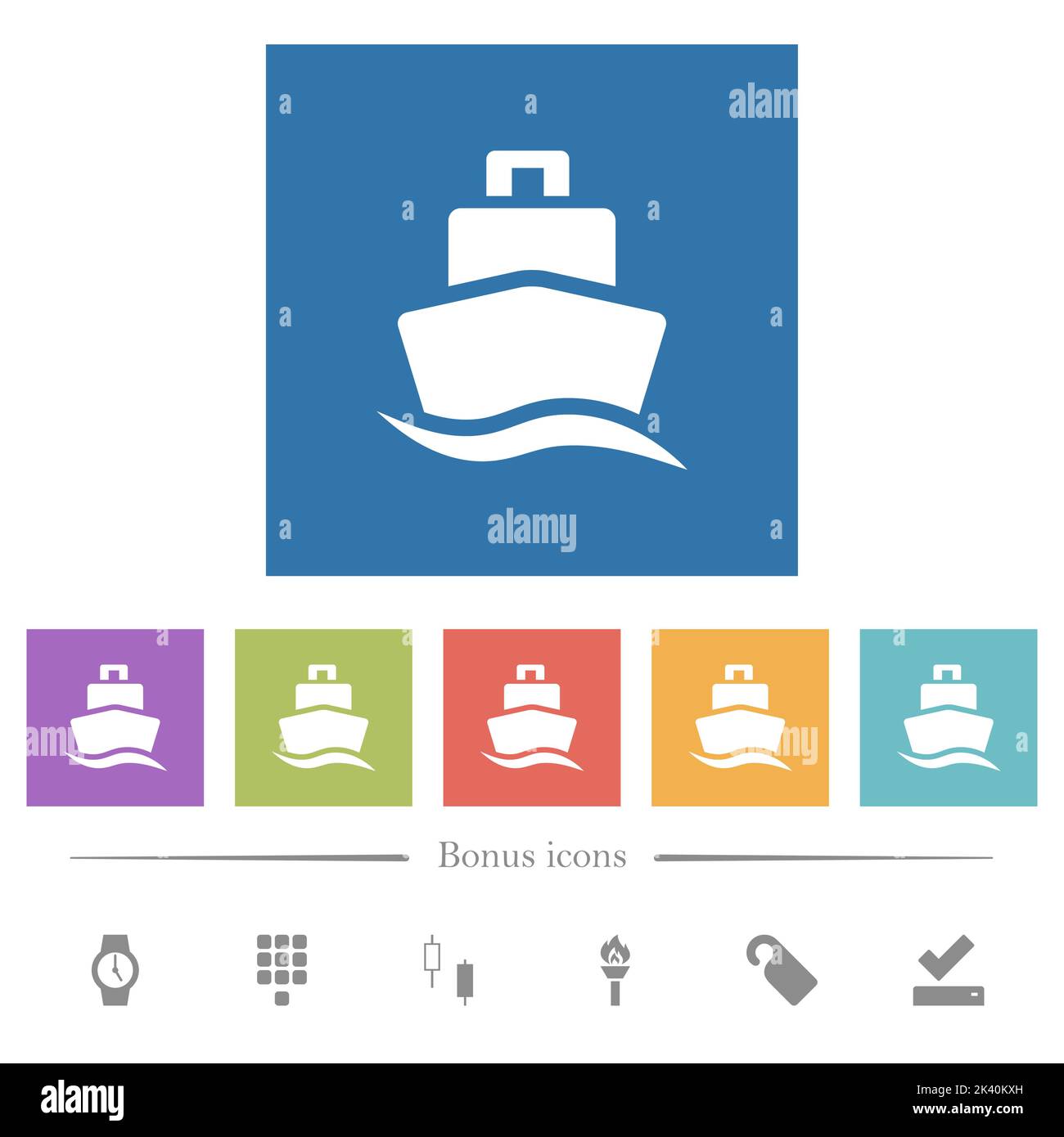 Cruise ship front view solid flat white icons in square backgrounds. 6 ...