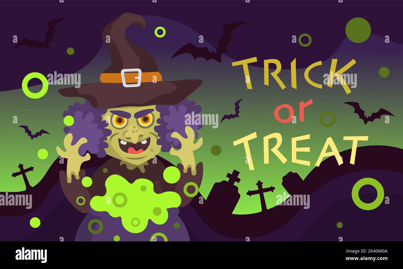 vertical background with witch and potion and inscription halloween ...