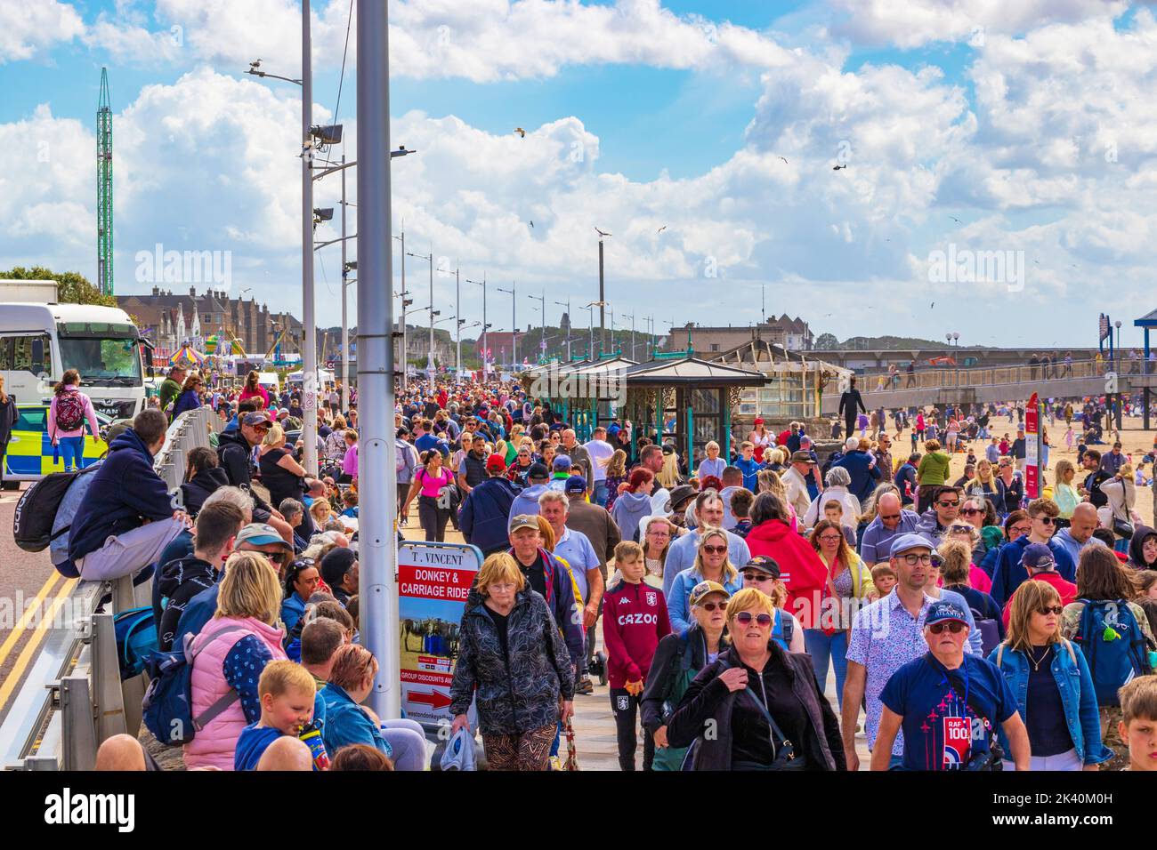 View of crowded Seafront Promenade at Weston-super-Mare beachhead ...