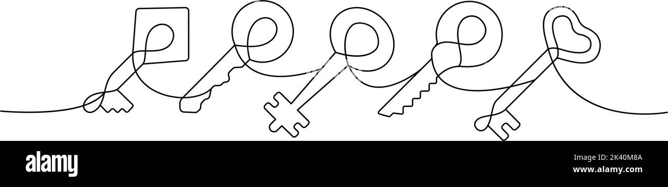 Set of Key one line continuous drawing. Home key continuous one line ...