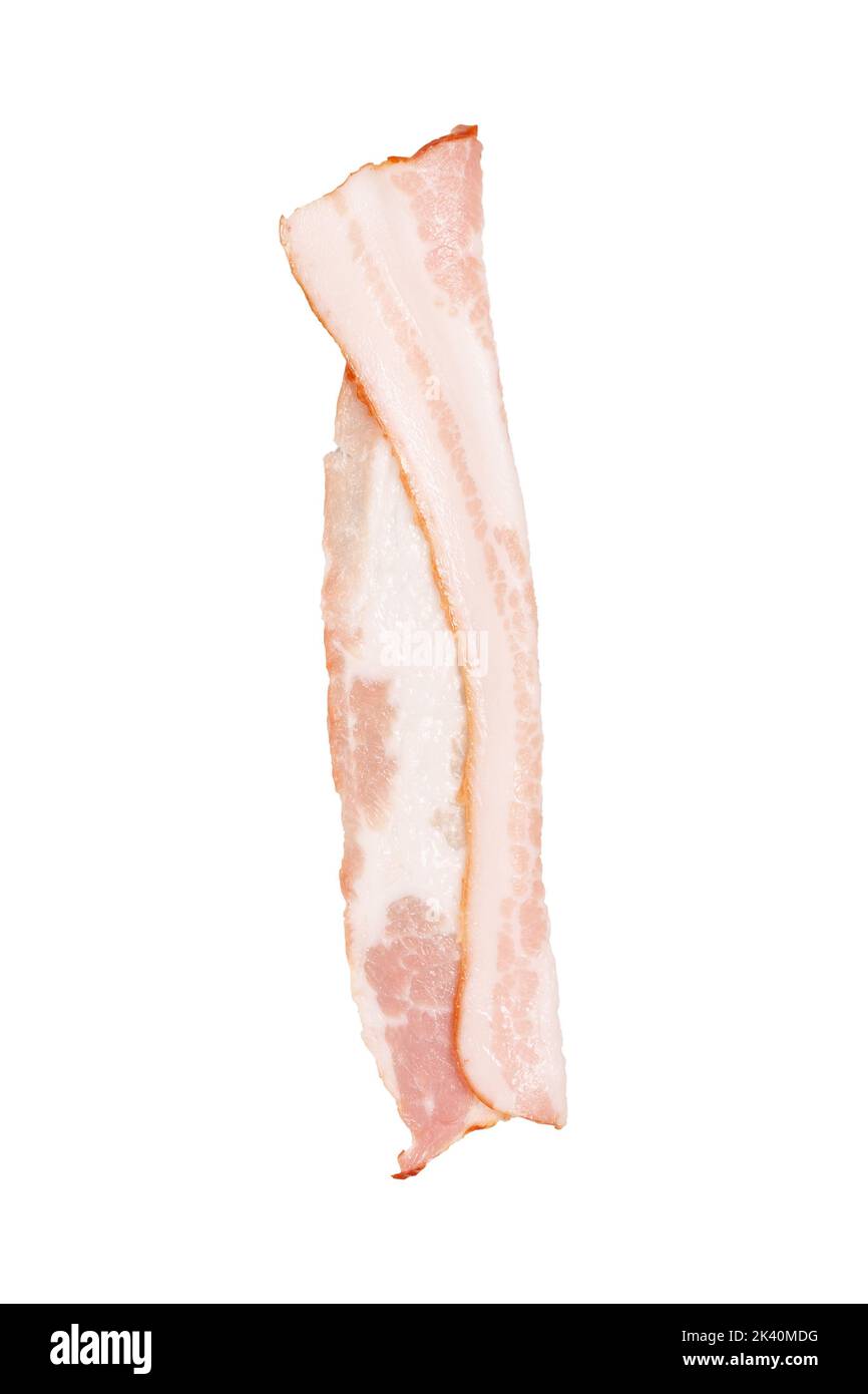 strip of raw smoked bacon isolated on white background Stock Photo - Alamy