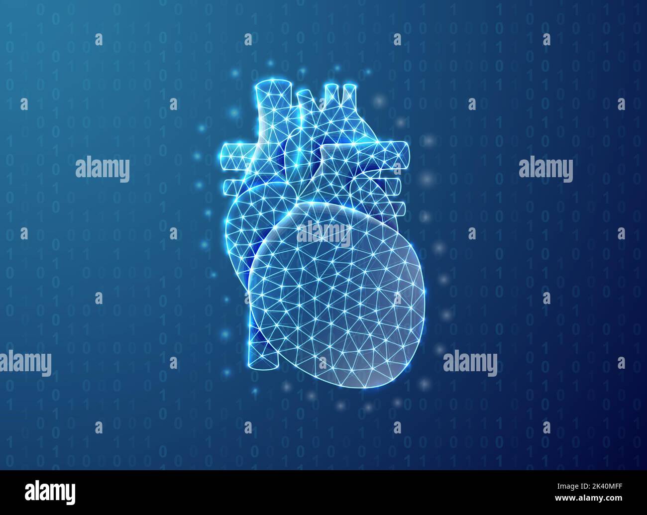 Heart polygonal symbol with binary code background. Cardiology concept ...