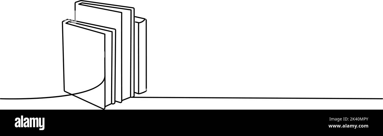 Stack of books one line continuous drawing. Bookstore, library ...