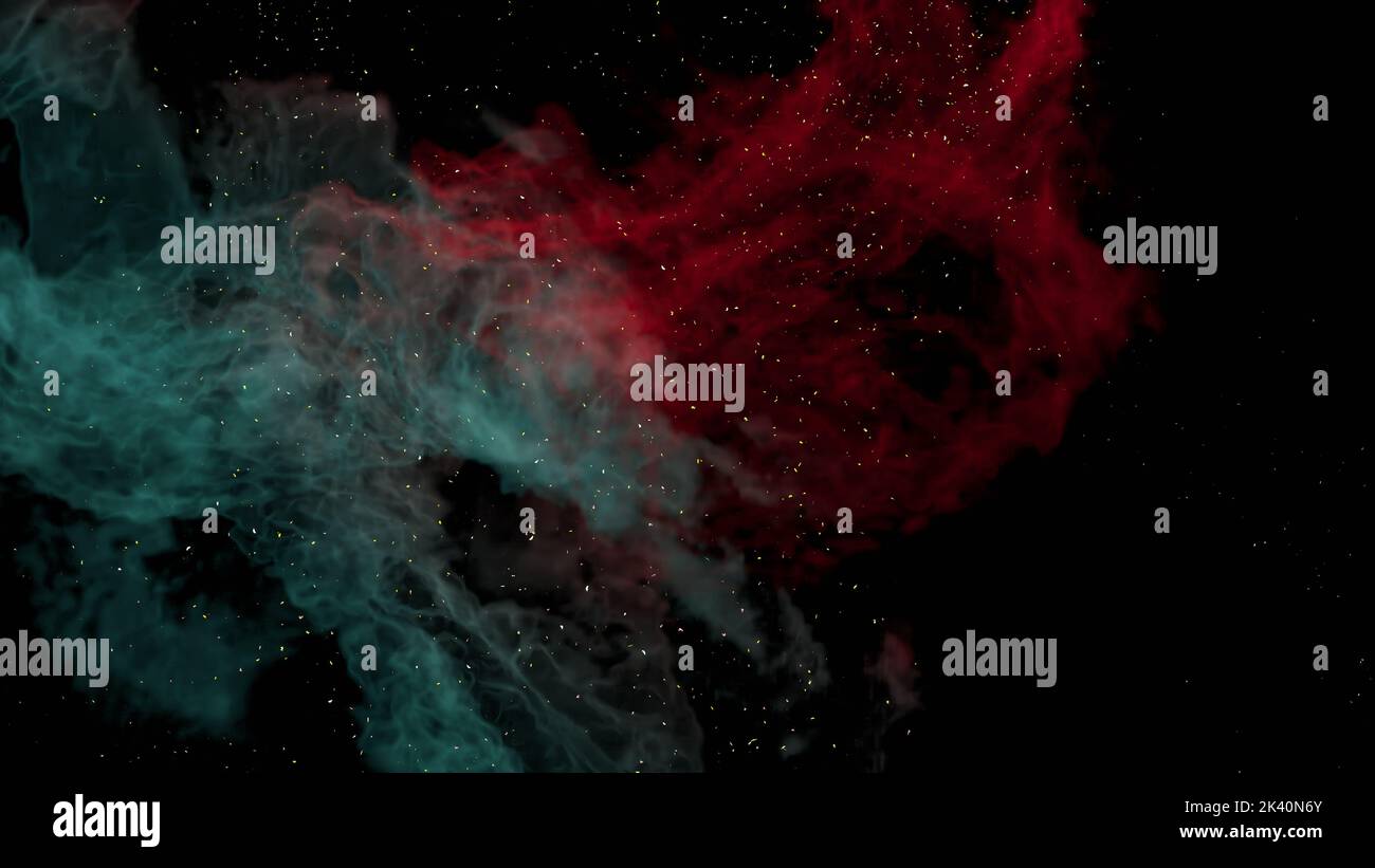 3D rendering of colorful mist or smoke and ashes on black background ...