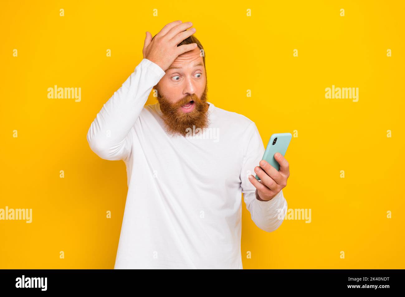 Photo of young handsome funny guy wear white pullover twitter repost ...