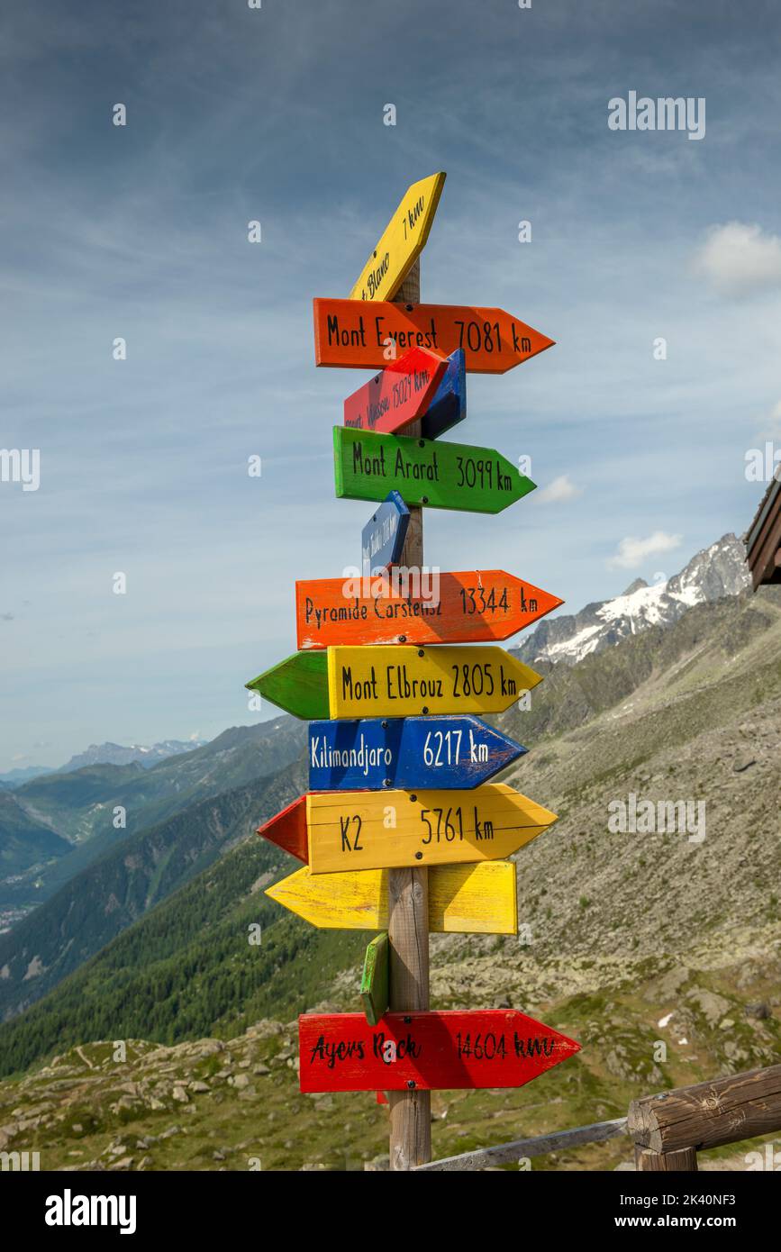 Destination signpost, Mount Blanc France Stock Photo - Alamy