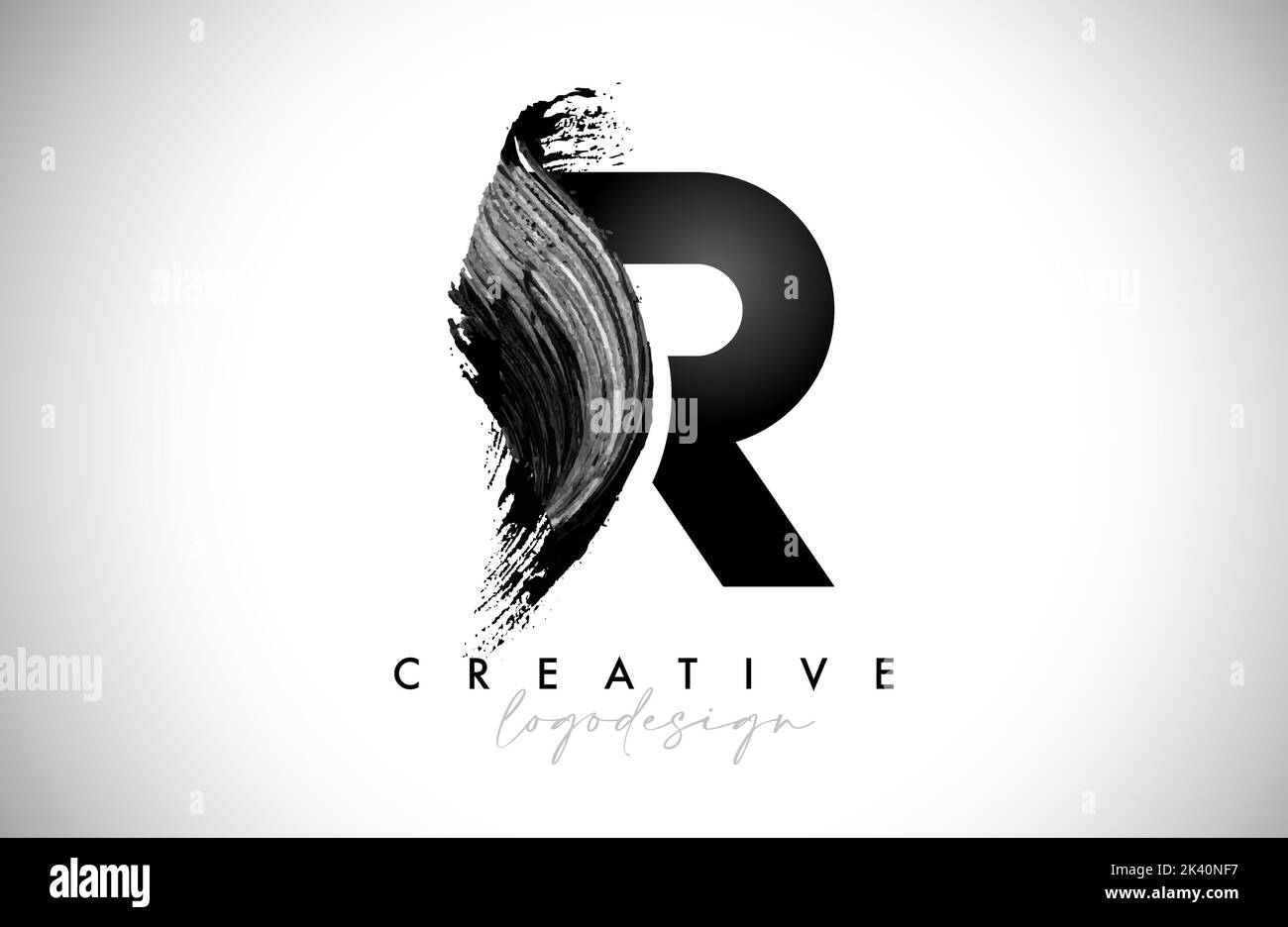 Letter R Logo Brush Stroke with Artistic Watercolor Paint Brush Icon ...