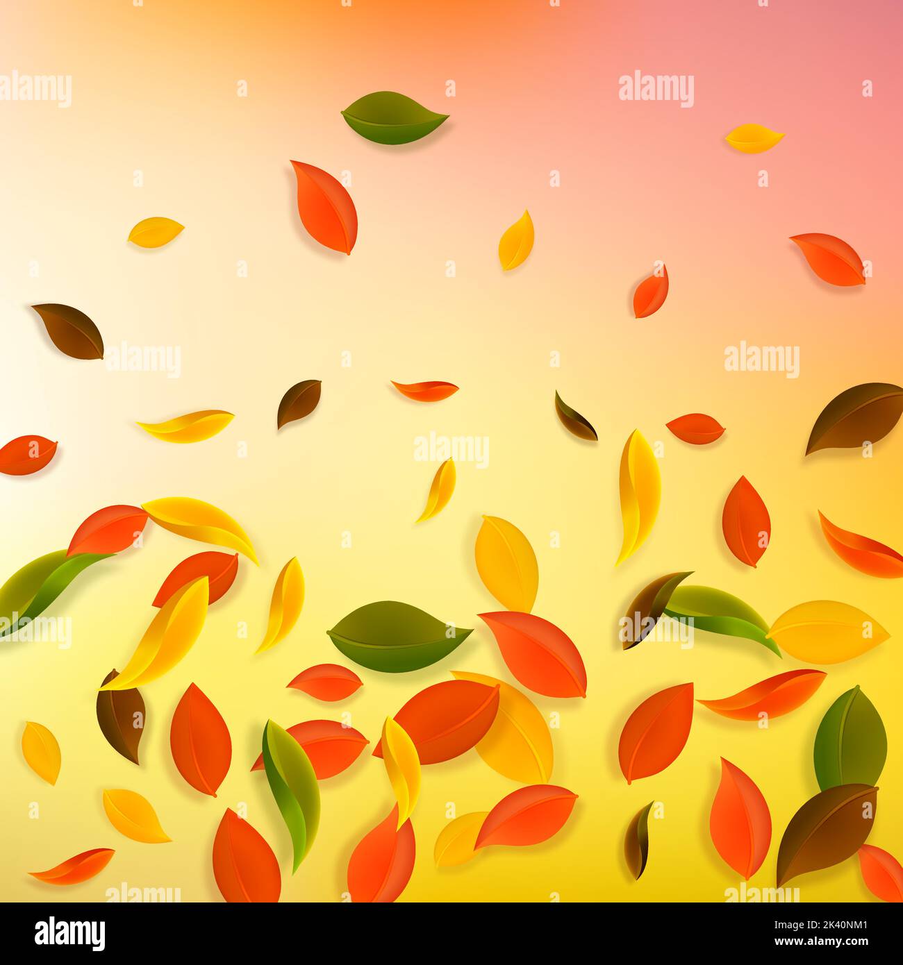 Falling autumn leaves. Red, yellow, green, brown chaotic leaves flying ...