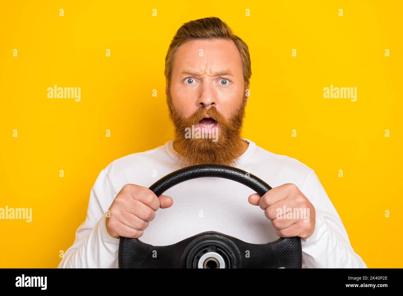 Photo of impressed man driver new owner open mouth unexpected ...