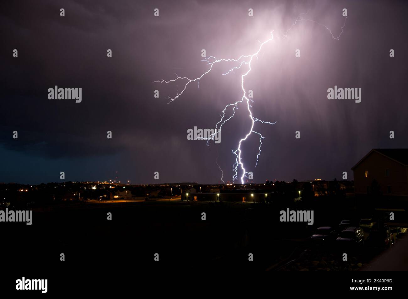 Photo of beautiful powerful lightning over big city, zipper and ...
