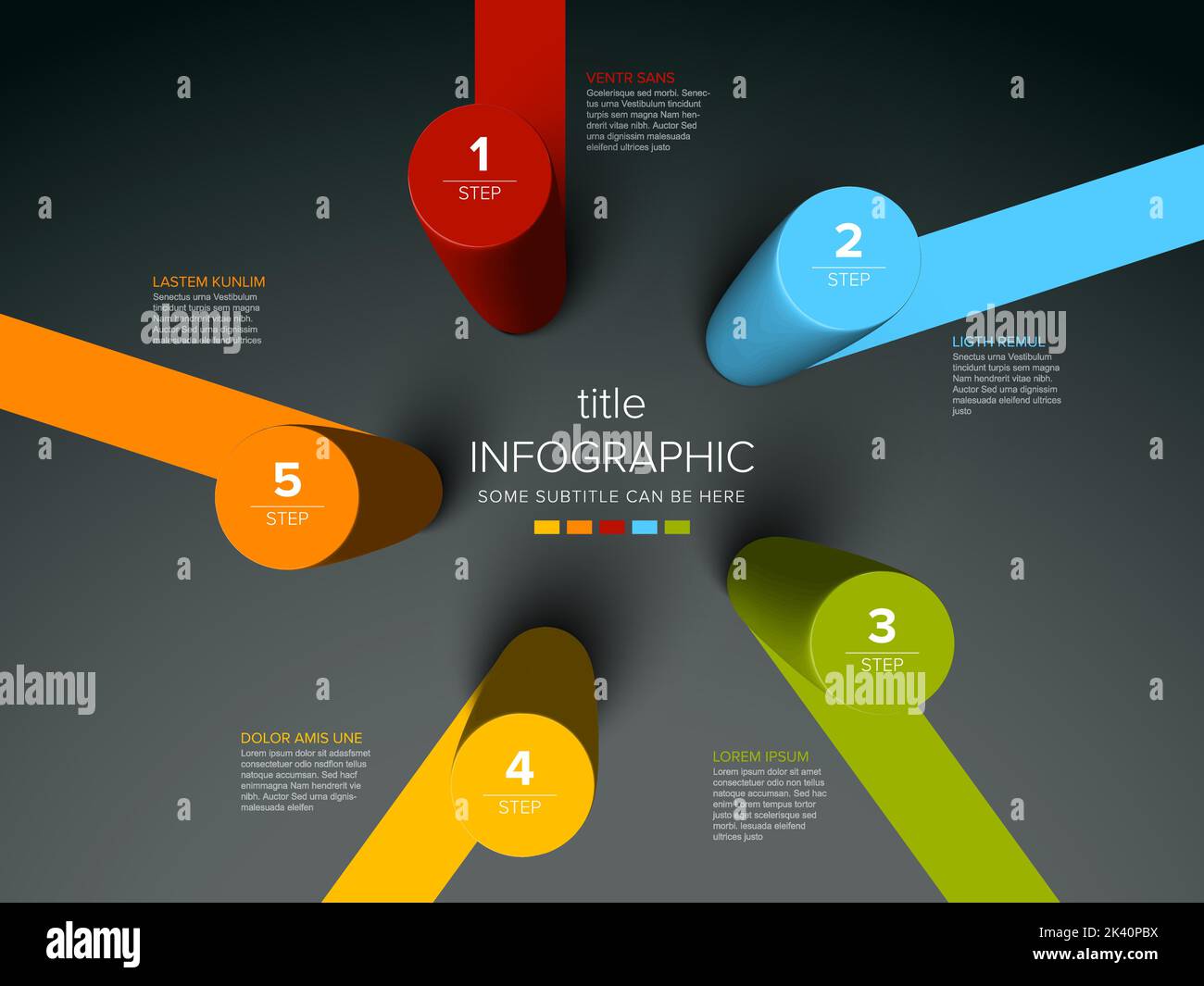 Vector dark multipurpose Infographic template made from five color ...