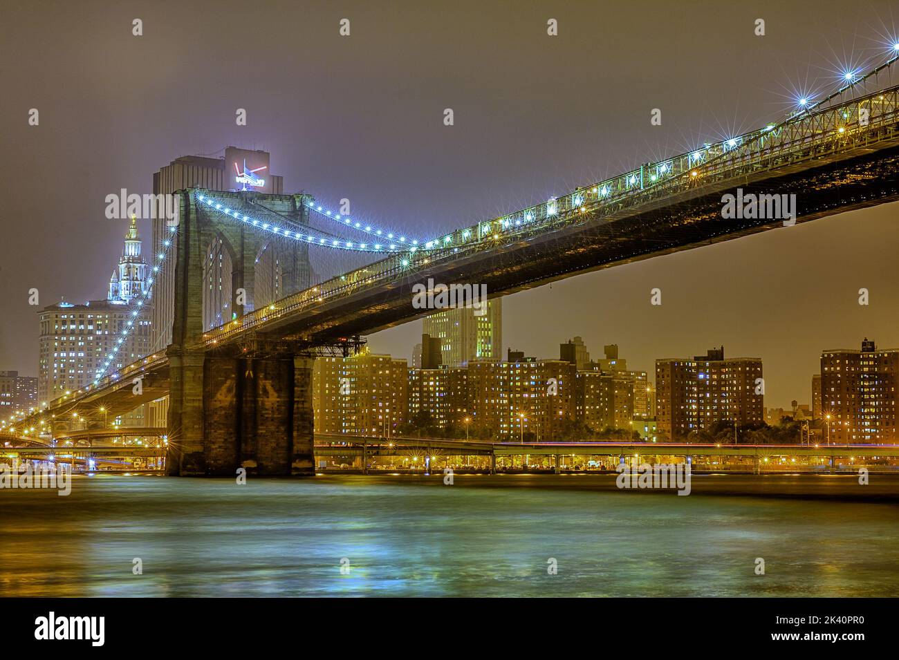 New York City Brooklyn bridge at night Stock Photo - Alamy