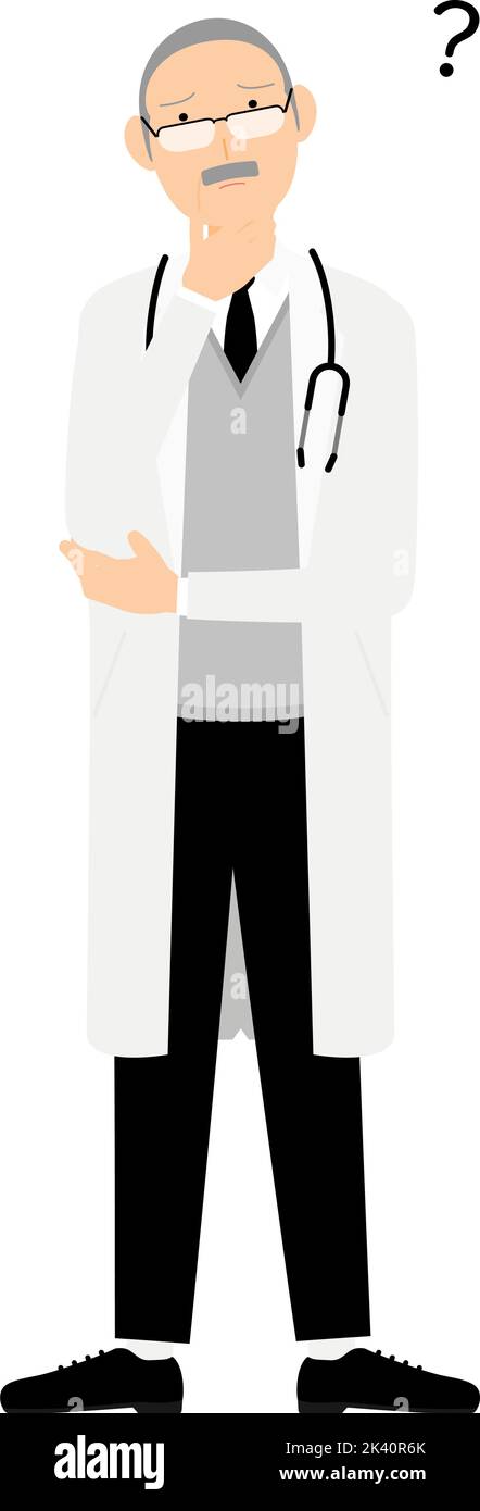 Pose set of senior male doctor in white coat, questioning, puzzling ...
