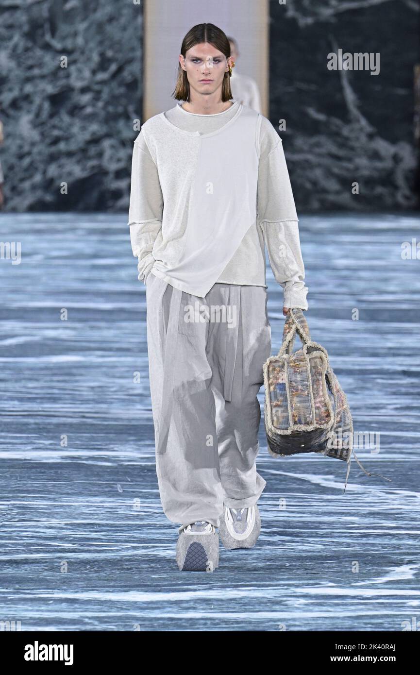 A model on the runway at the Balmain fashion show during the Spring ...