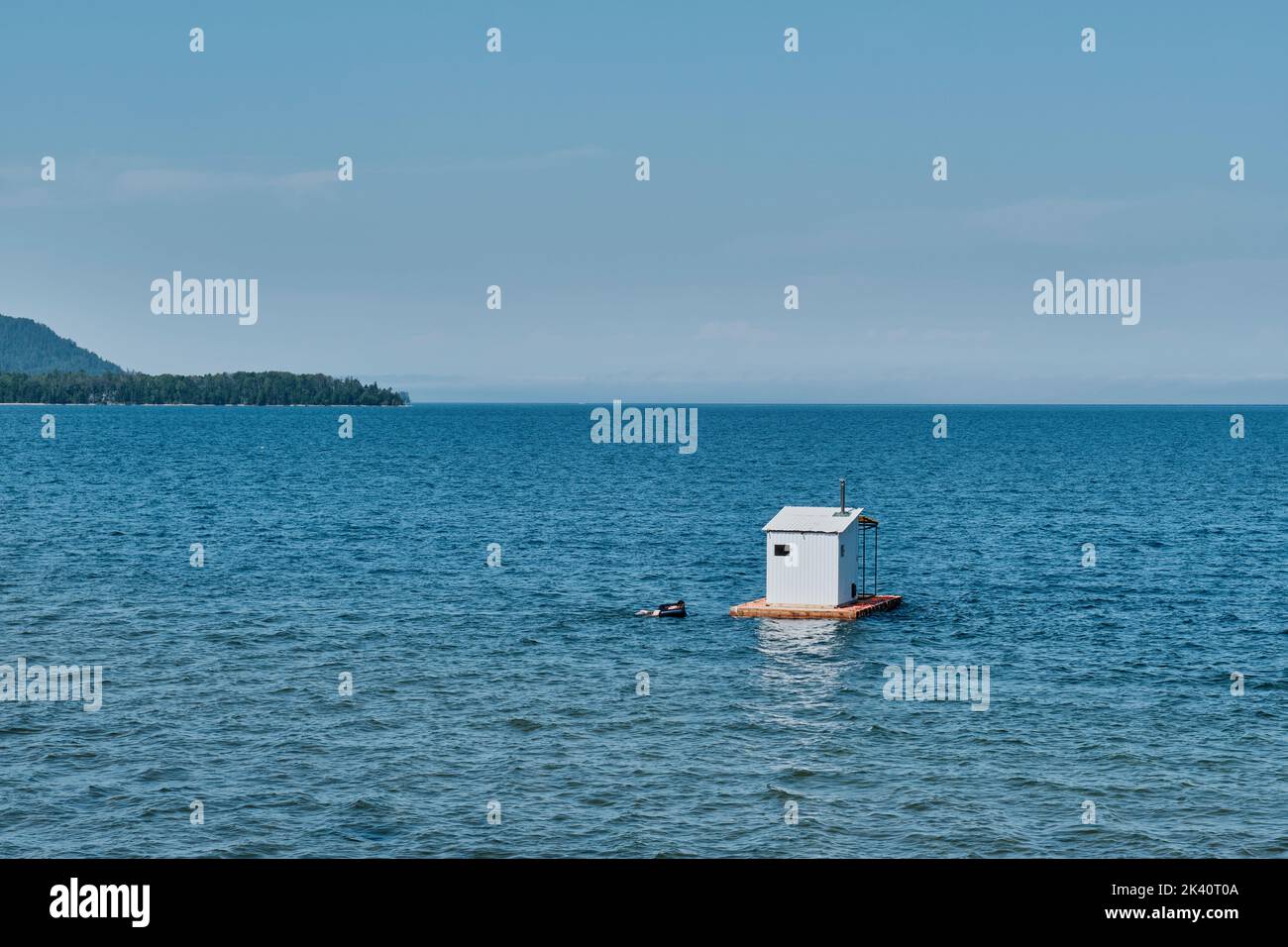Floating bathhouse on water. Lake Baikal, Russia Stock Photo - Alamy