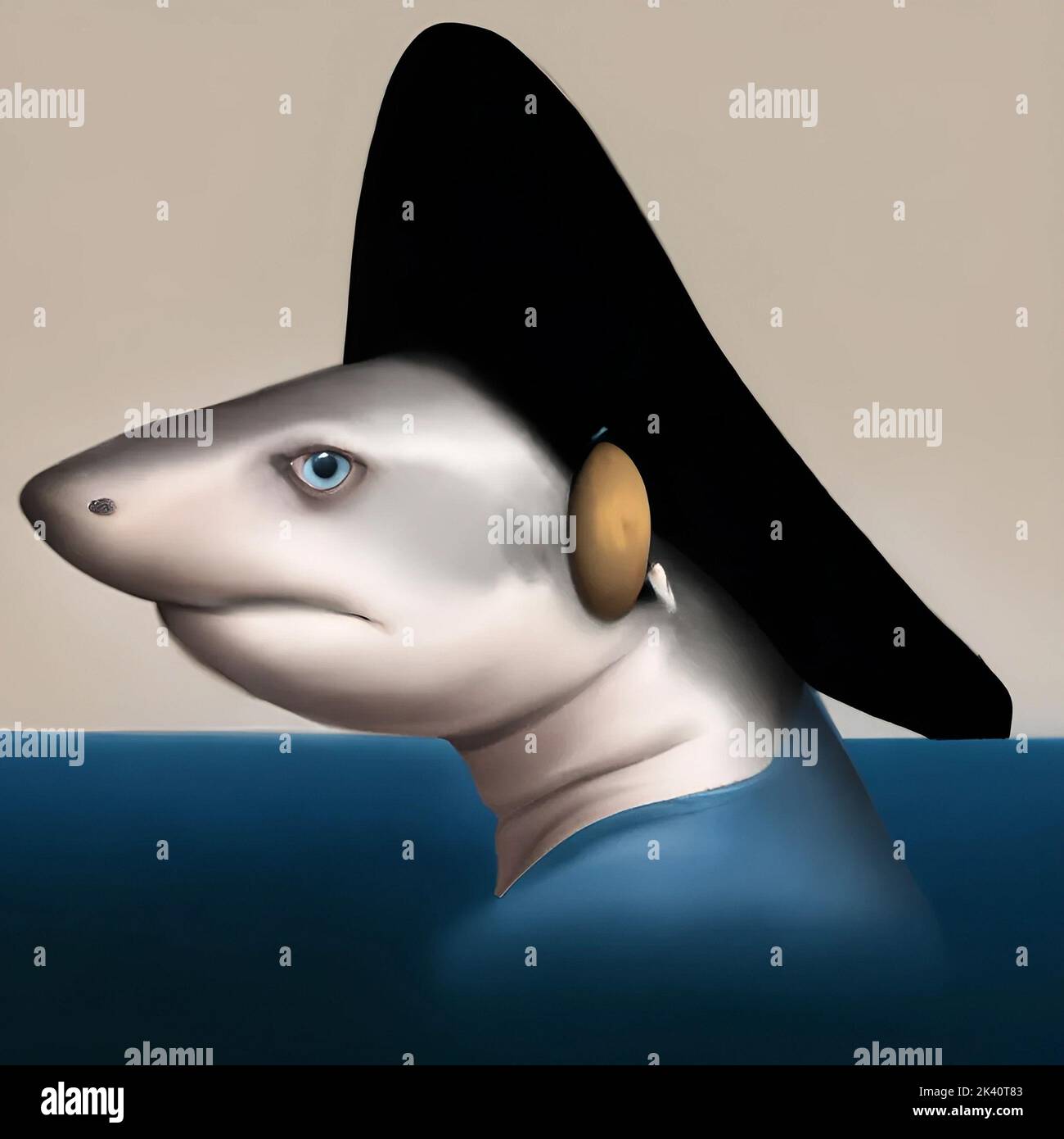 shark with a pearl earring Johannes Vermeer style illustration artwork ...