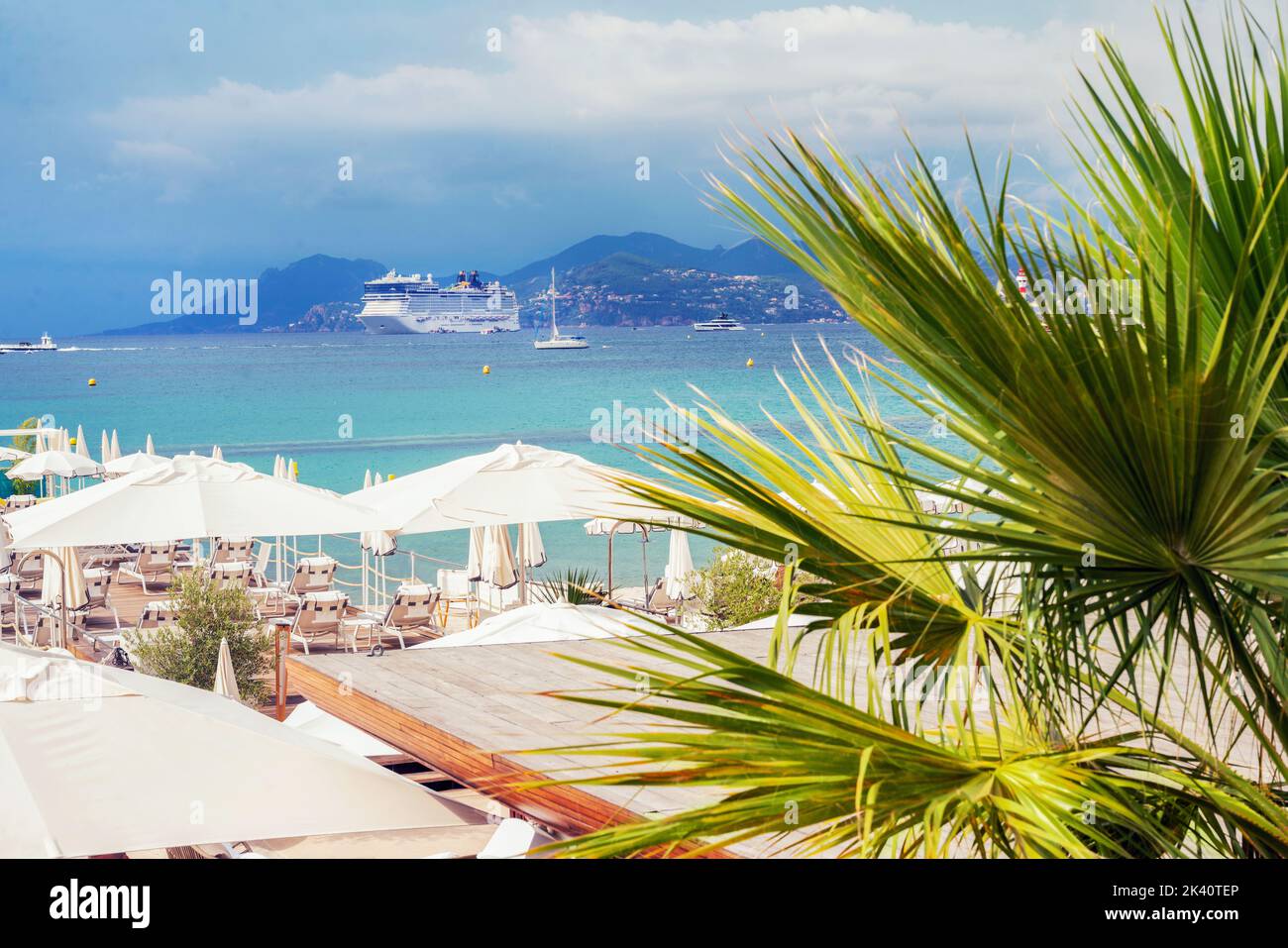 Some Beach on Croisette (Cannes) at French Riviera with sun loungers ...