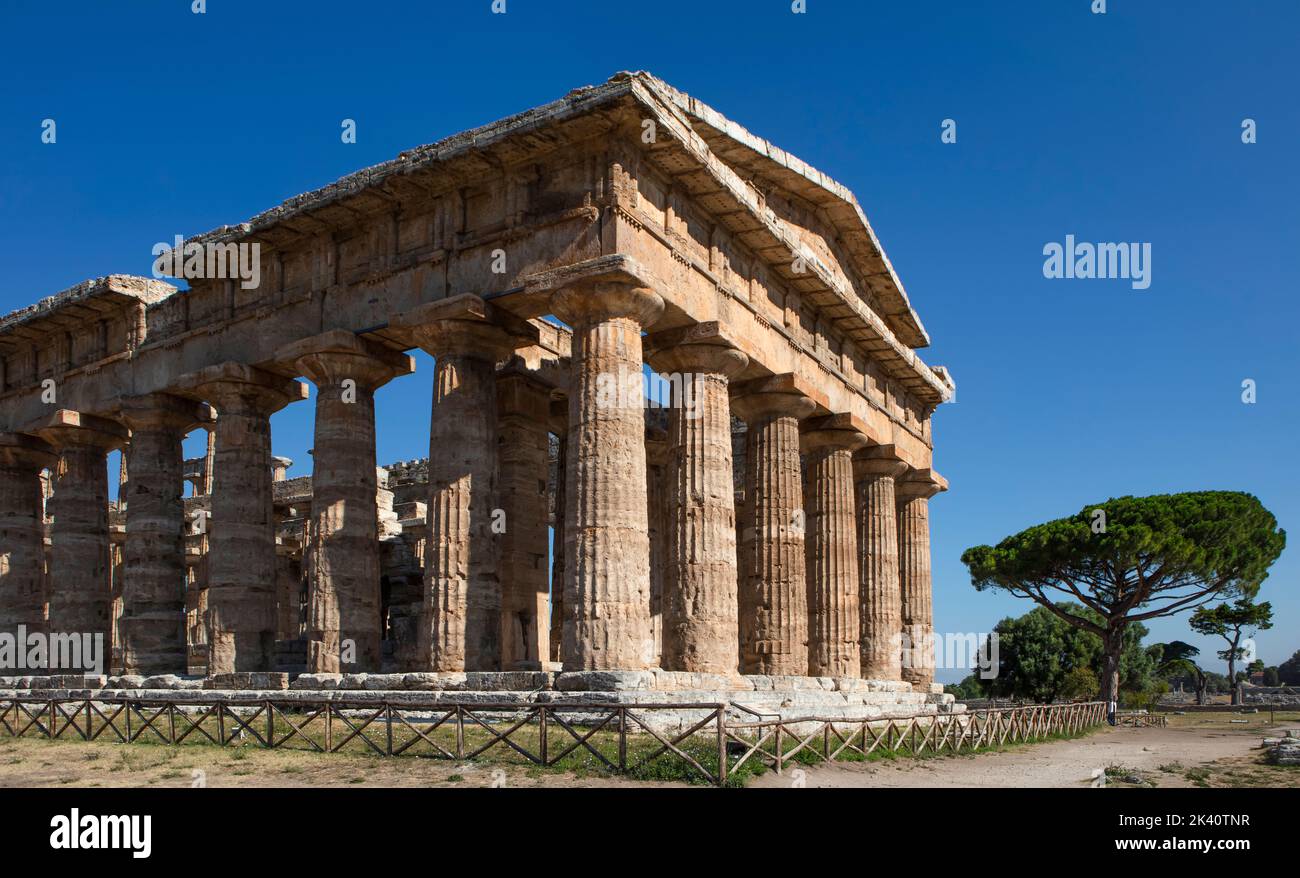 The Temple of Hera II (also known as the Temple of Neptune) in Paestum ...