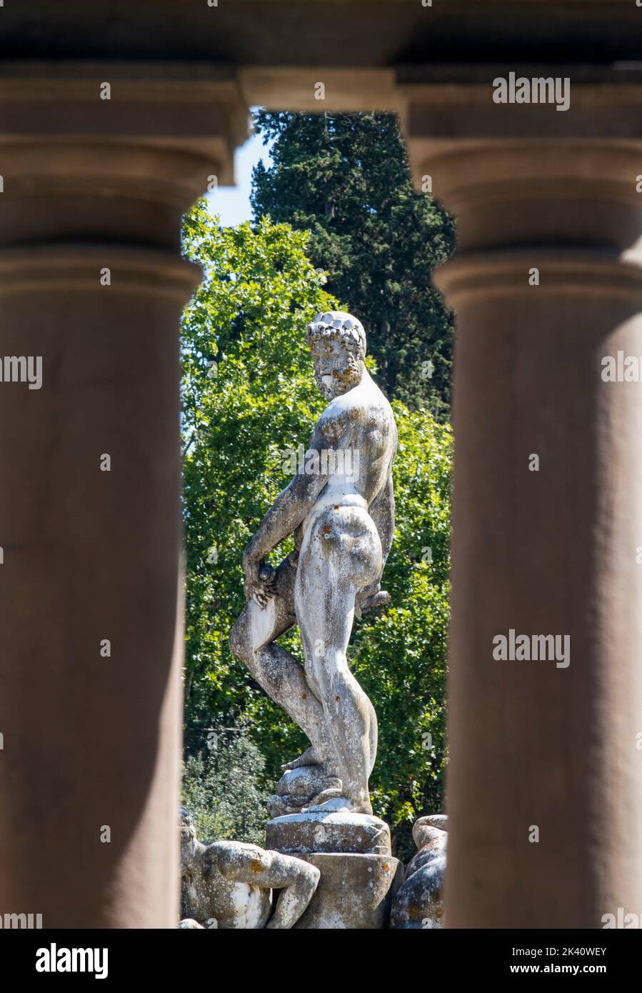 View through columns of the Fountain of Oceanus on the Isolotto in the ...