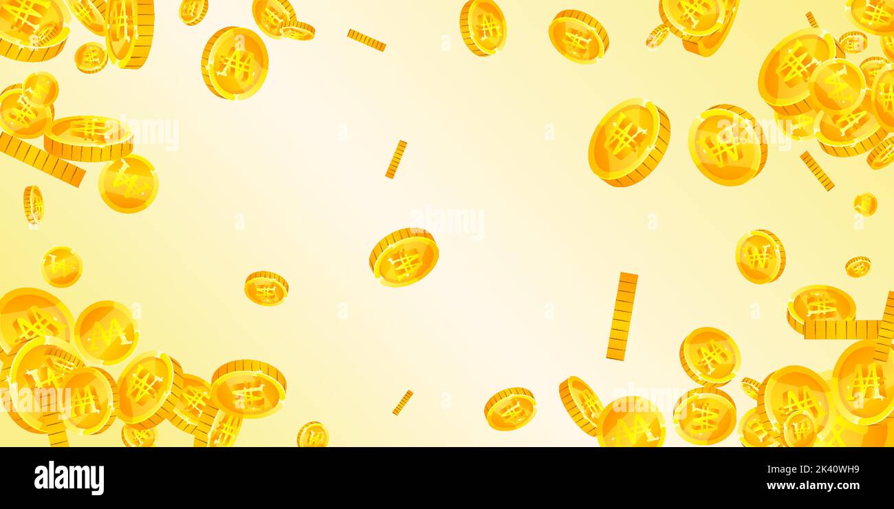 Korean won coins falling. Scattered gold WON coins. Korea money. Great ...