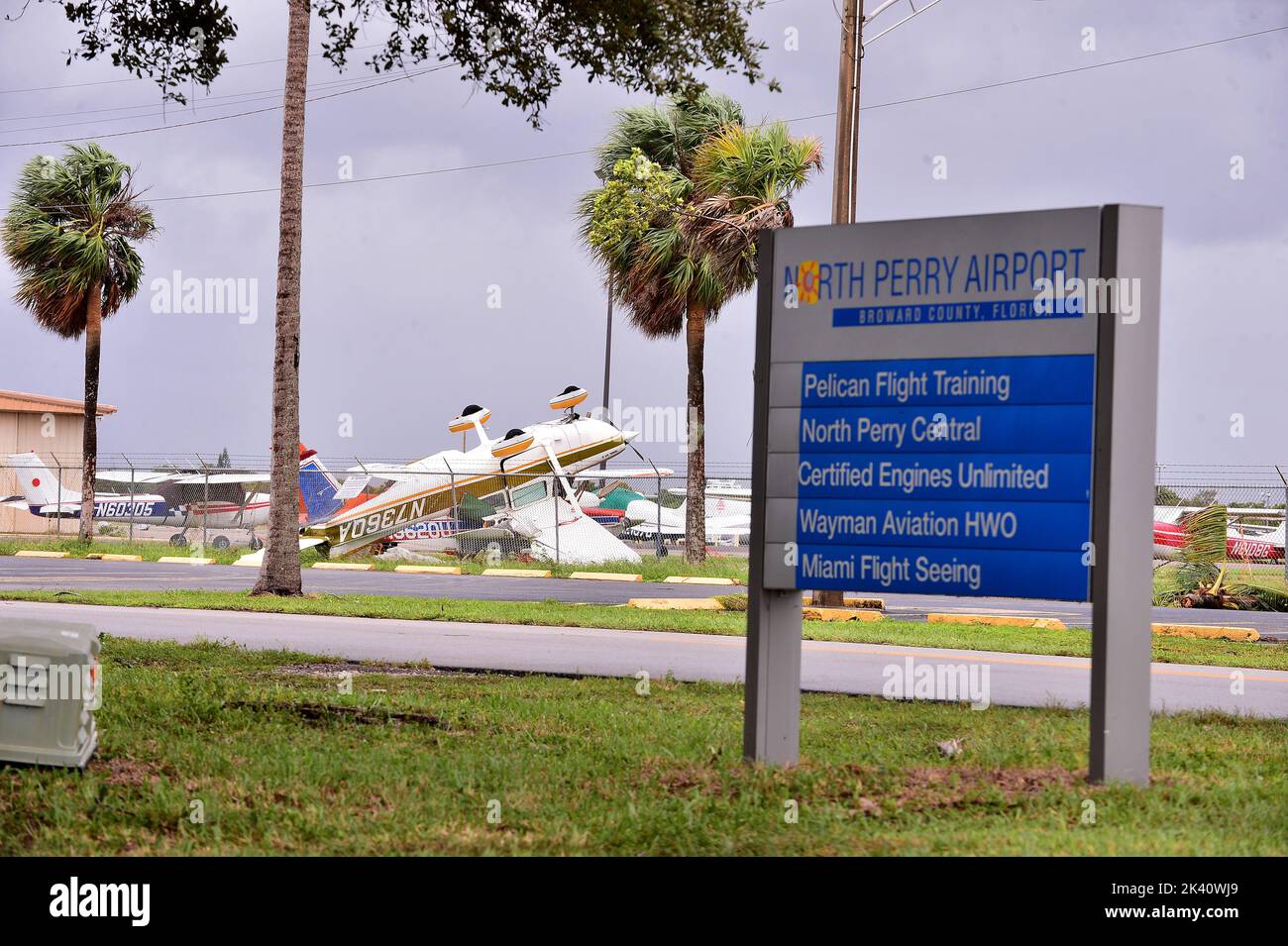 Florida, USA. 28th Sep, 2022. Airplanes damages at the North Perry ...