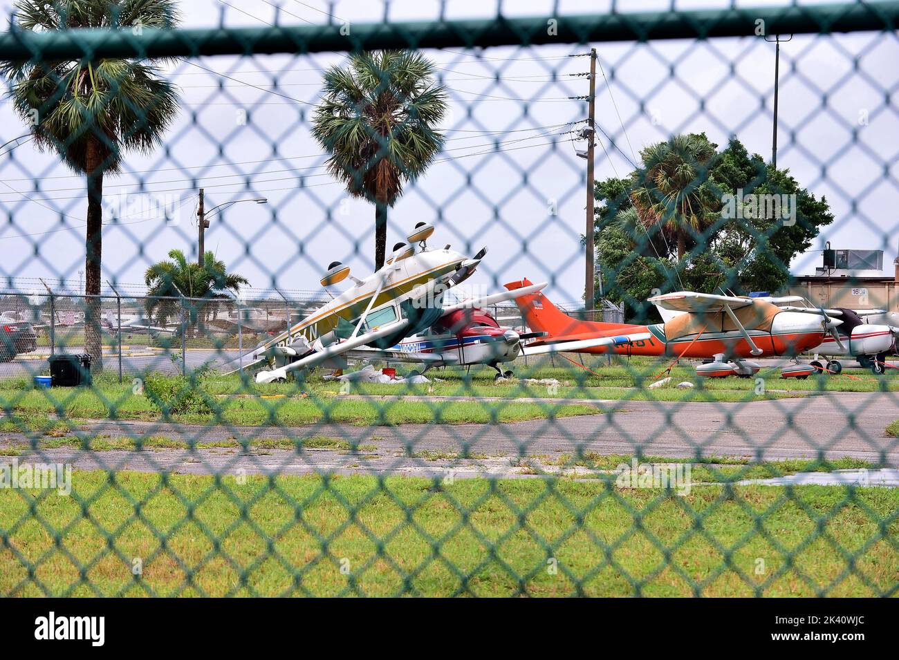 Florida, USA. 28th Sep, 2022. Airplanes damages at the North Perry ...